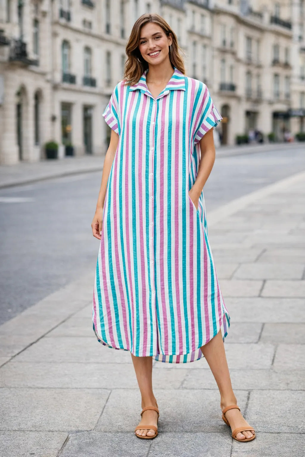 Womens Oversized Stripe Shirt Cotton Button Down Midi Dress| MissBold ...